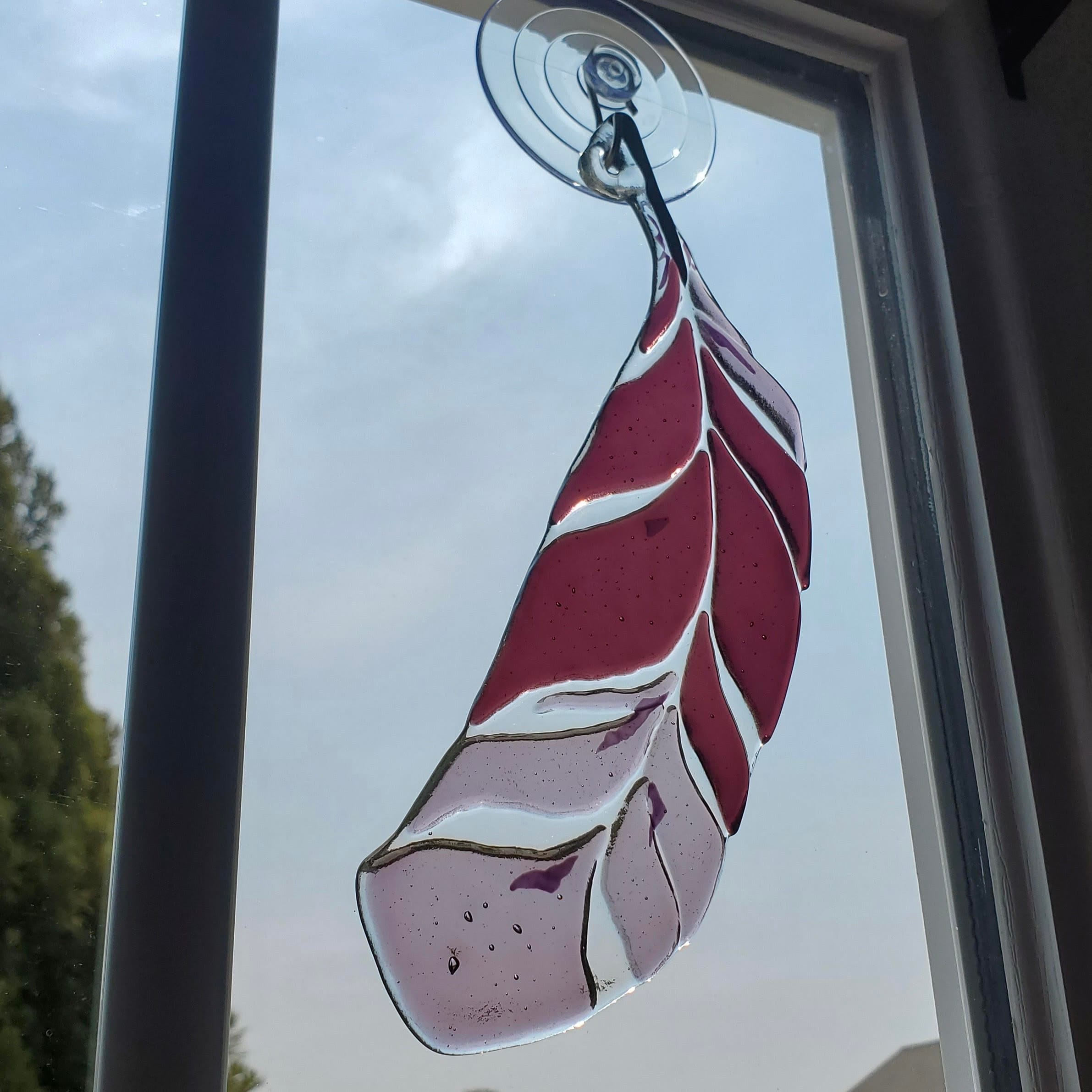 Handmade Fused Glass Feather Suncatcher. Plum - Etsy