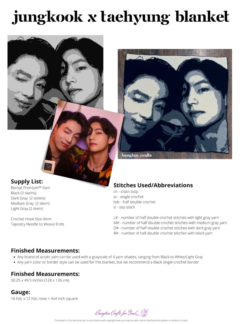 BTS Jungkook X Taehyung V - Crochet Graphghan PATTERN ONLY - Etsy
