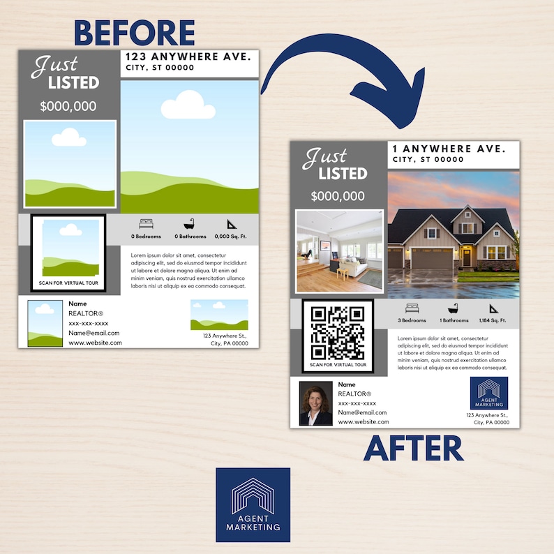 Real Estate Flyers & Postcards: Canva Templates With QR Code (digital ...