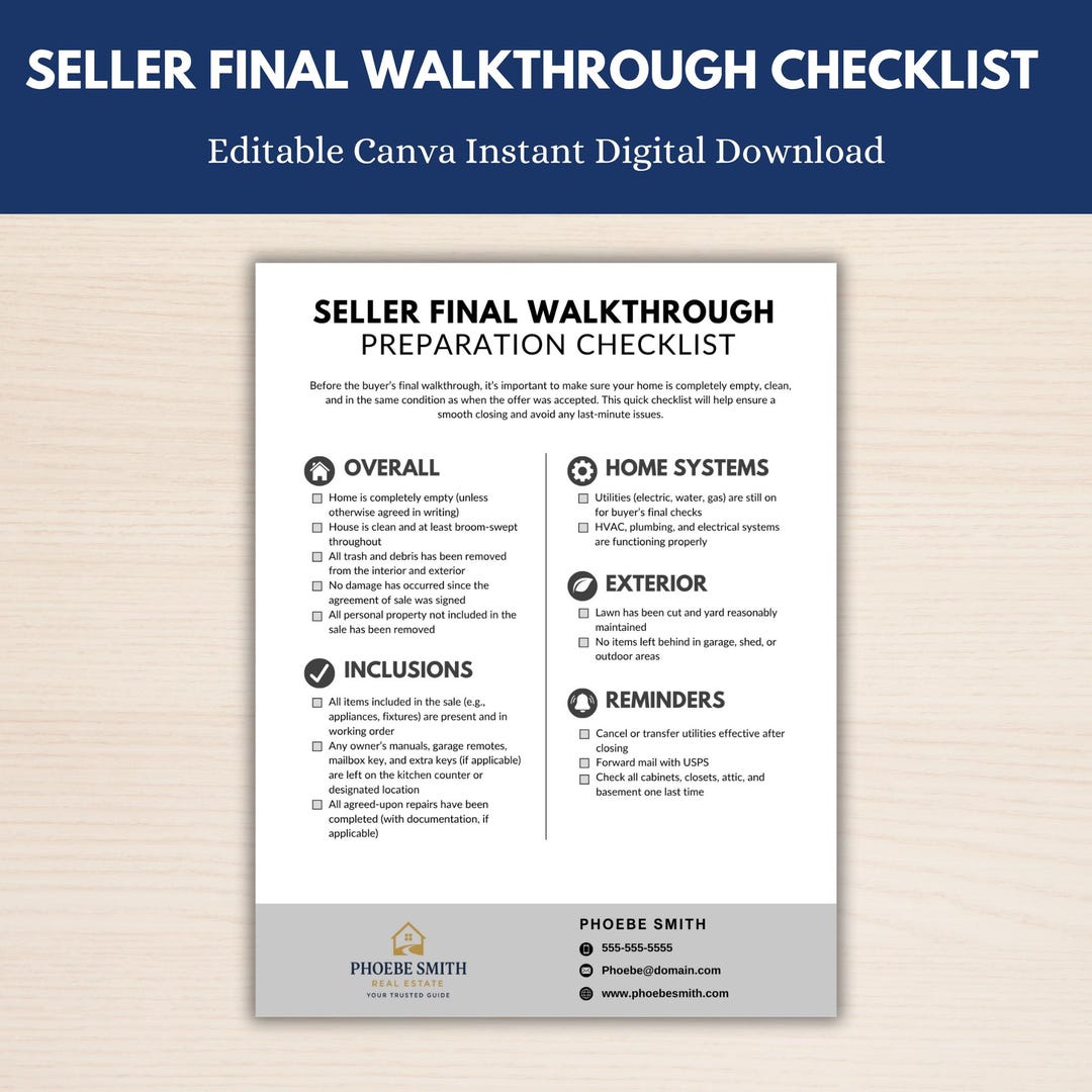 Seller Final Walkthrough Checklist | Seller Prep List | Home Closing ...