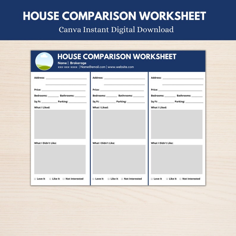 Real Estate House Comparison Worksheet - Etsy