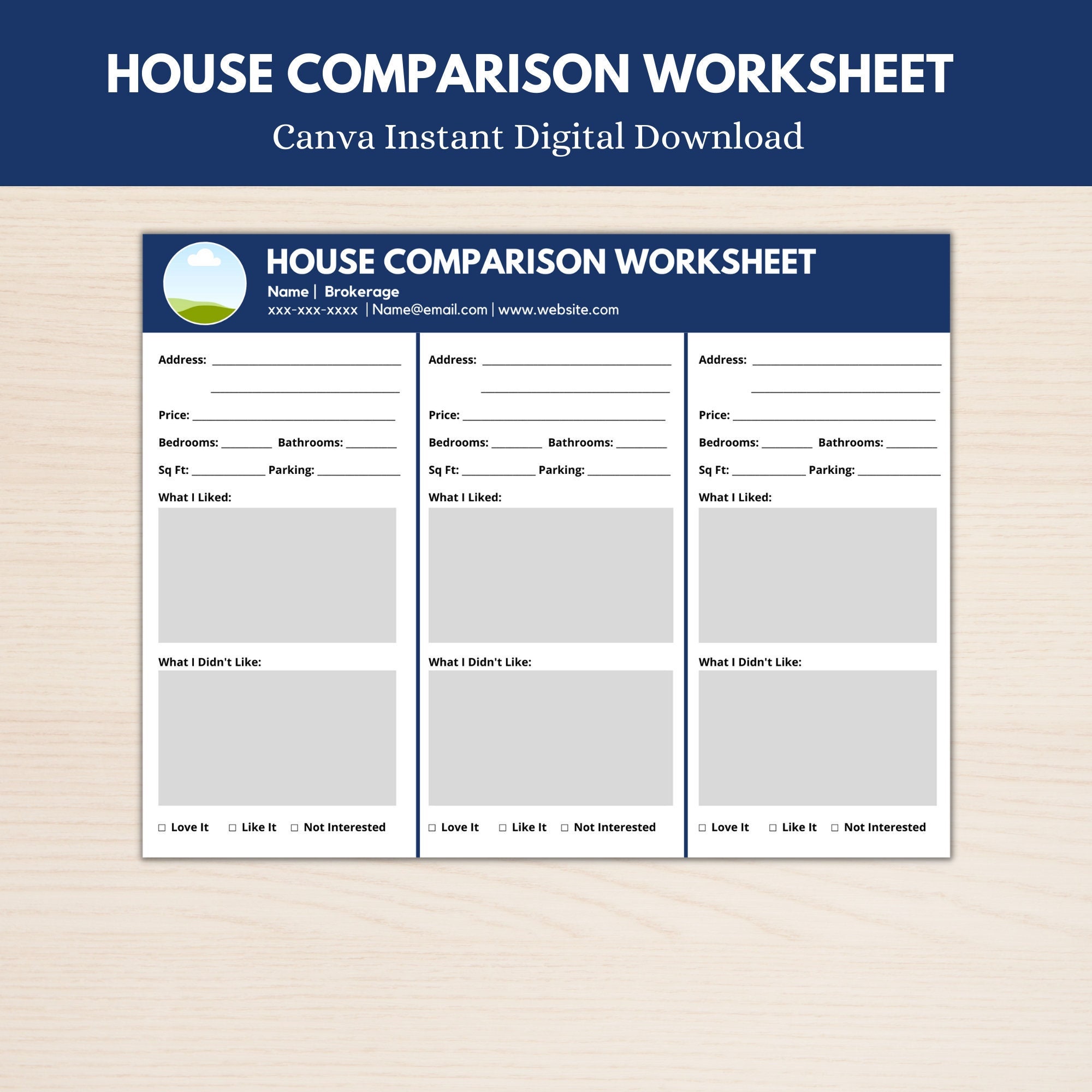 Real Estate House Comparison Worksheet - Etsy