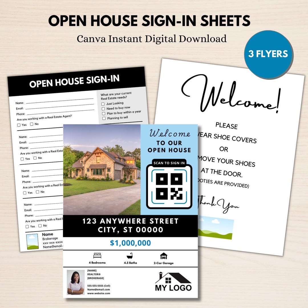 Open House Sign-in Sheet Bundle | QR Code Sign-in, Paper Sign-in Sheet ...