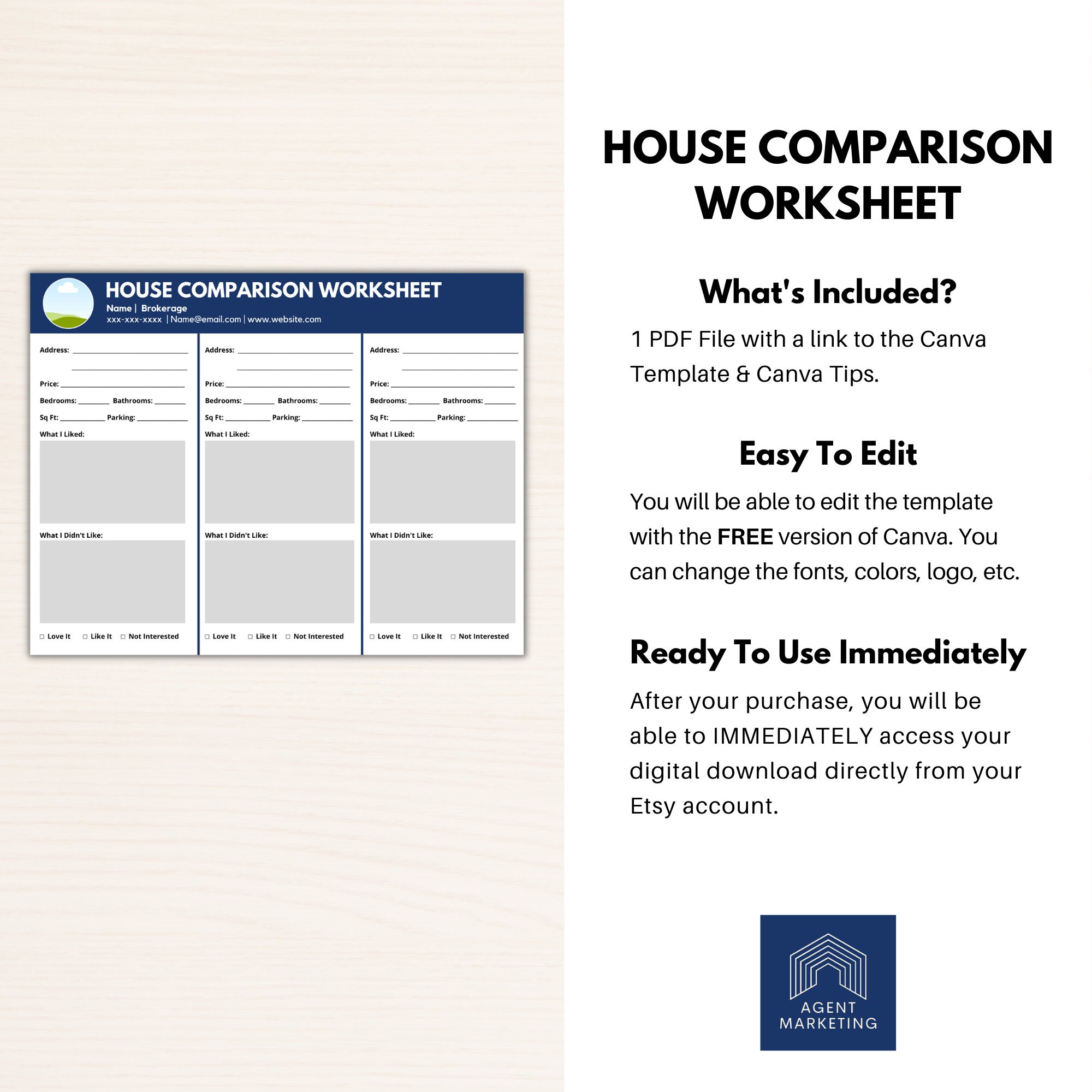 Real Estate House Comparison Worksheet - Etsy