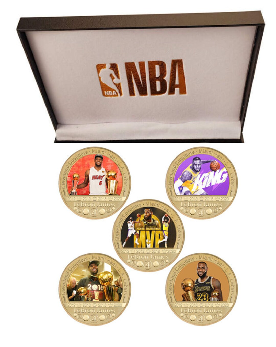 NBA Basketball Star: Lebron James 5 Pcs Gold Plated Coins With NBA Gift ...