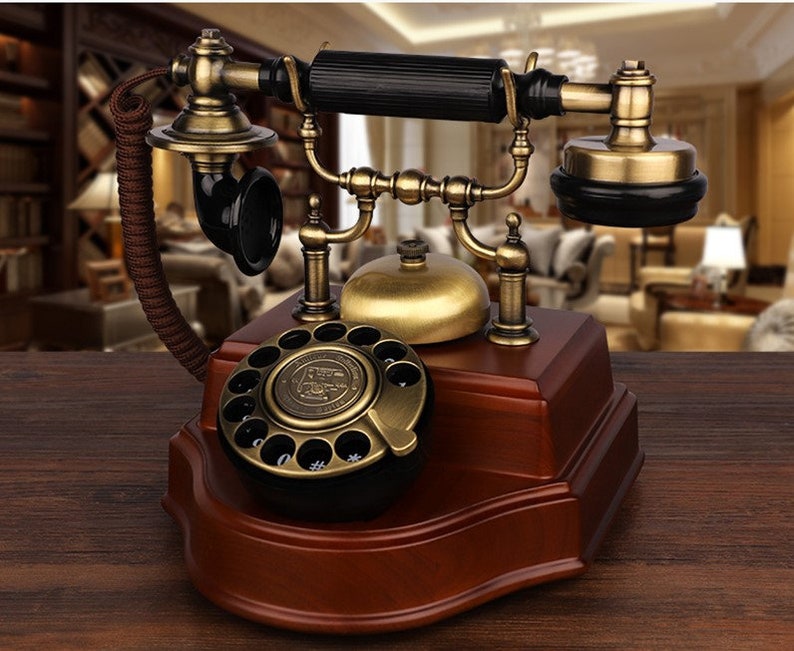 Retro Landline Telephone Wood Classic Rotary Dial Phone Landline ...