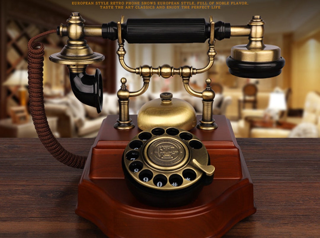 Retro Landline Telephone Wood Classic Rotary Dial Phone Landline ...