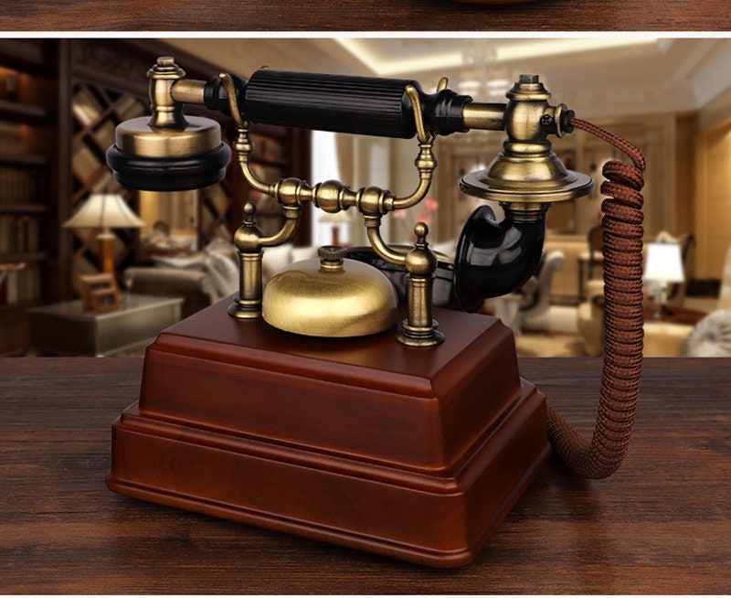 Retro Landline Telephone Wood Classic Rotary Dial Phone Landline ...