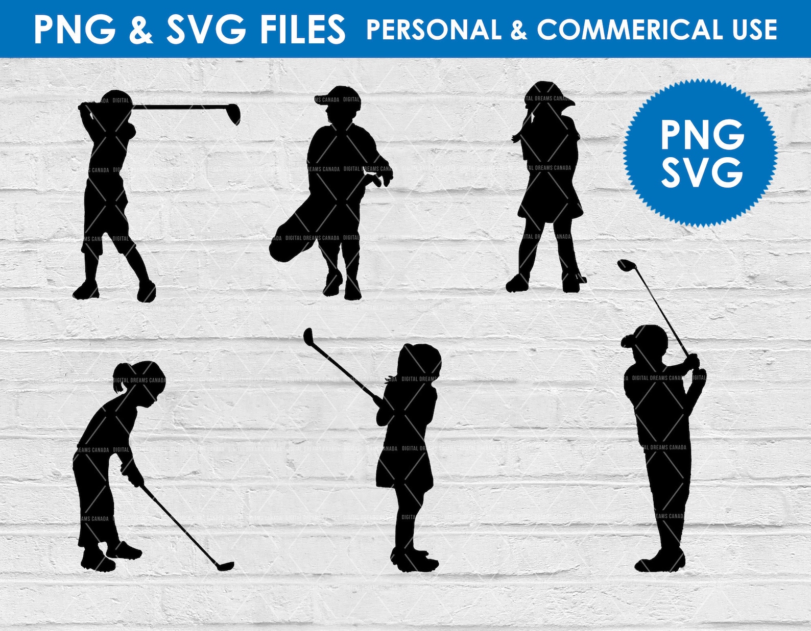 Kids Golf Silhouette / Golfing Png Svg Files / Personal or Commercial ...