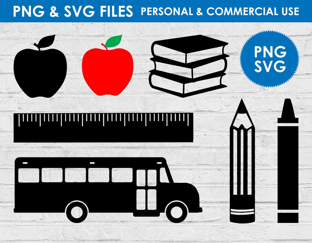 Back to School Silhouette SVG / Apple Books Schoolbooks Pencils Clip ...
