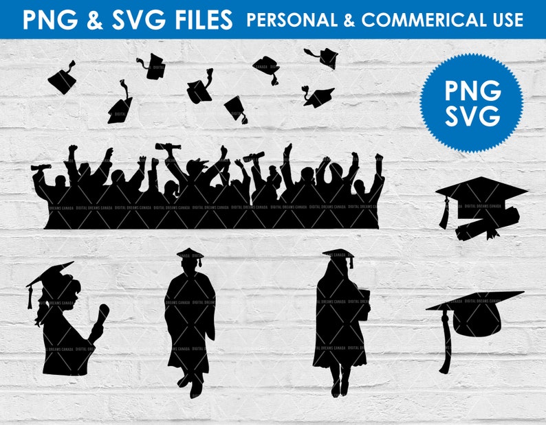 Graduation Silhouette Clipart / Graduation Cap Clip Art / Graduation ...