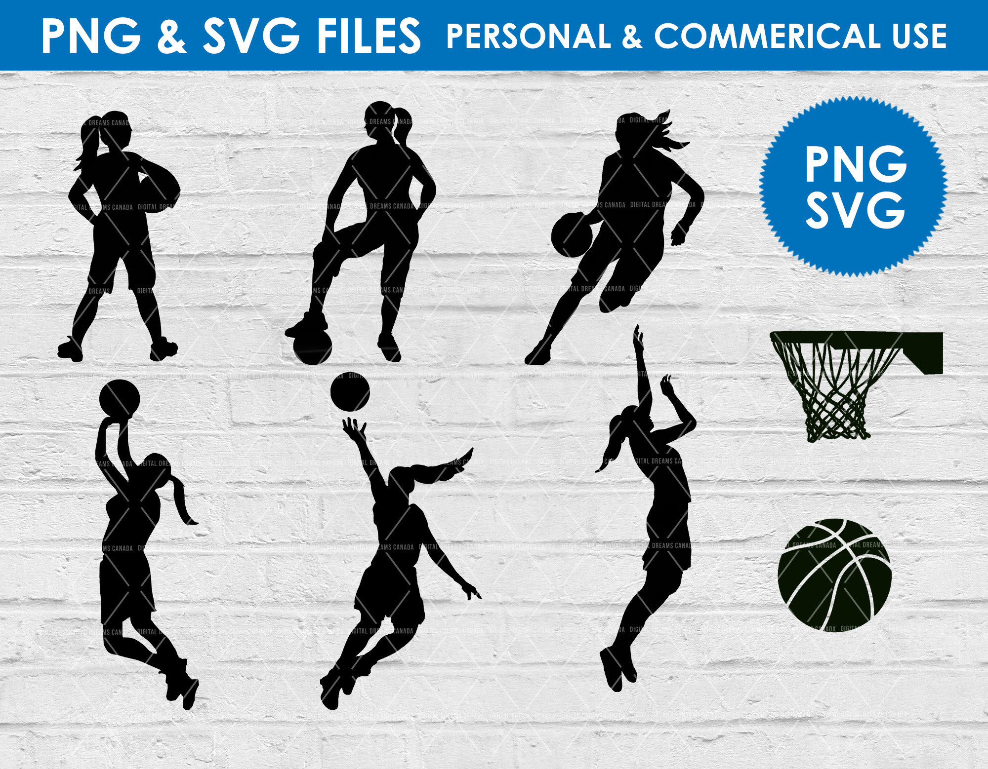Female Girl Basketball Player Silhouettes / Png Svg Files / Digital ...