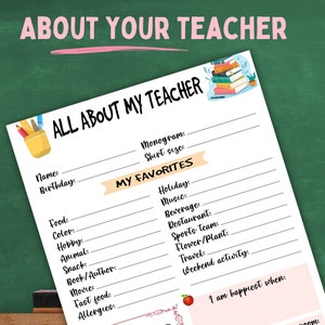 About the Teacher First Day of School Printable Meet the Teacher ...