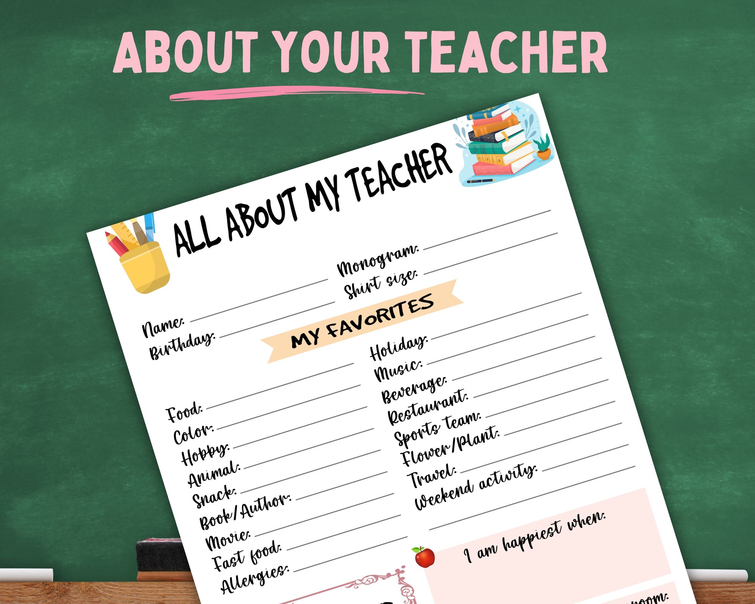 About the Teacher First Day of School Printable Meet the Teacher ...