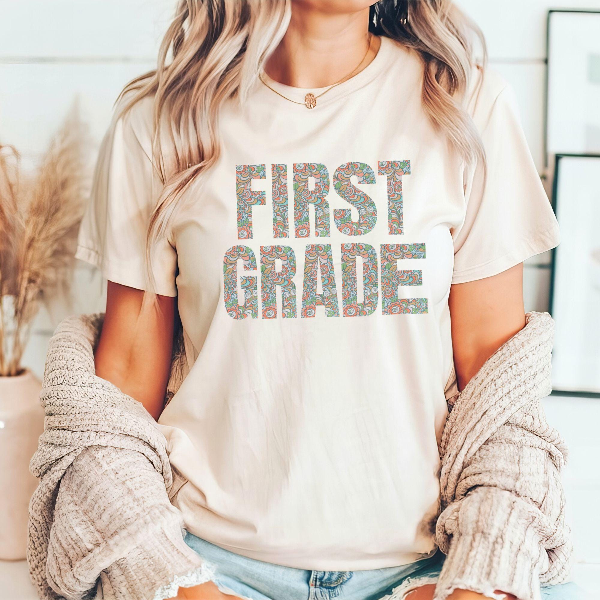 Retro First Grade Teacher Shirt Oversized Tshirt First Grade Teacher T ...