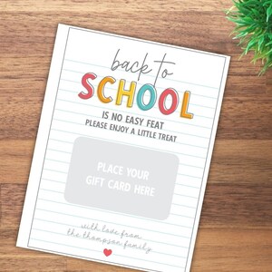 Back to School Teacher Gift Card Holder Printable First Day of School ...