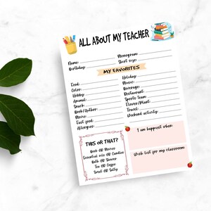 About the Teacher First Day of School Printable Meet the Teacher ...