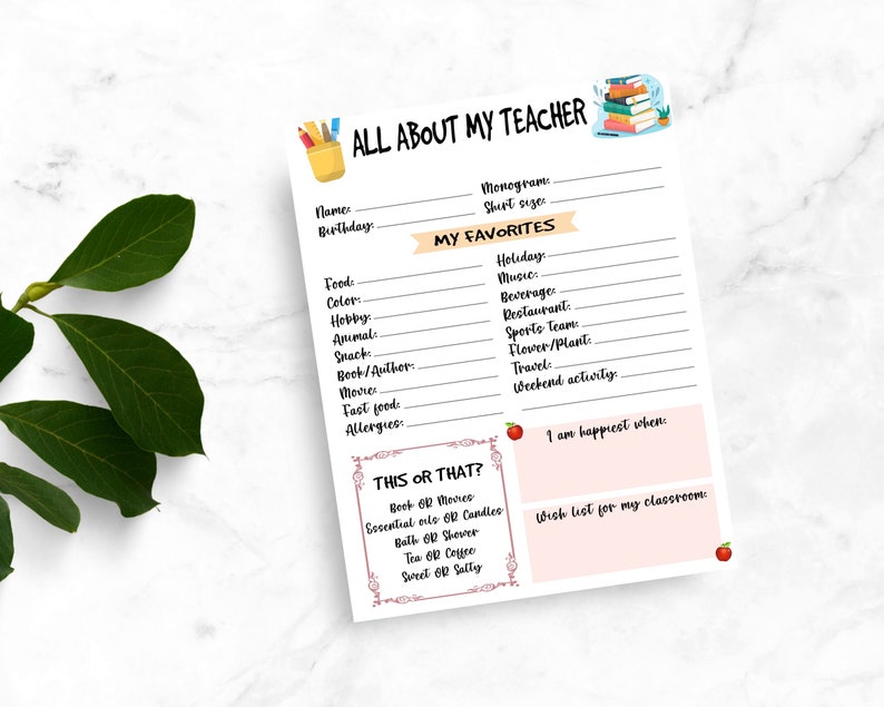 About the Teacher First Day of School Printable Meet the Teacher ...