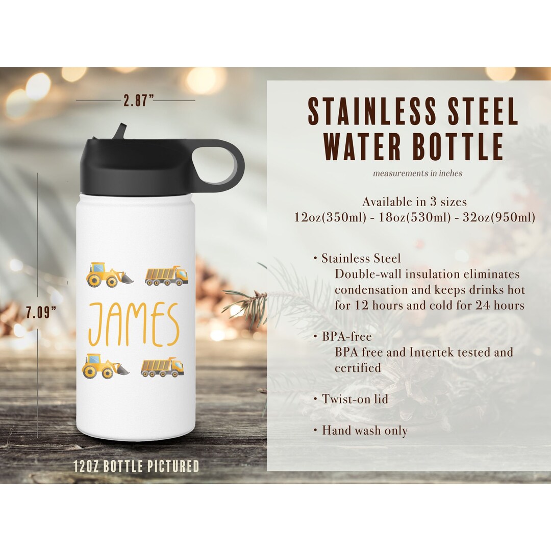 Personalized Construction Kids Water Bottle Kids Construction - Etsy