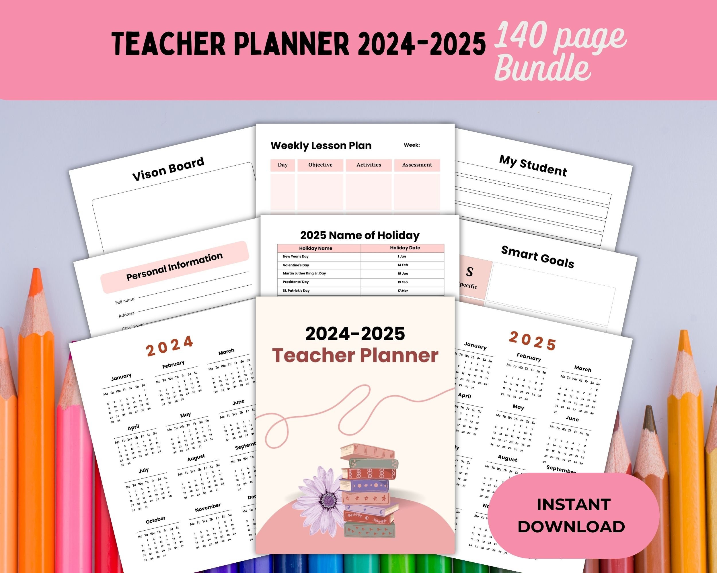 Teacher Planner 2024-2025 School Year Planner 2024-2025 Digital Teacher ...