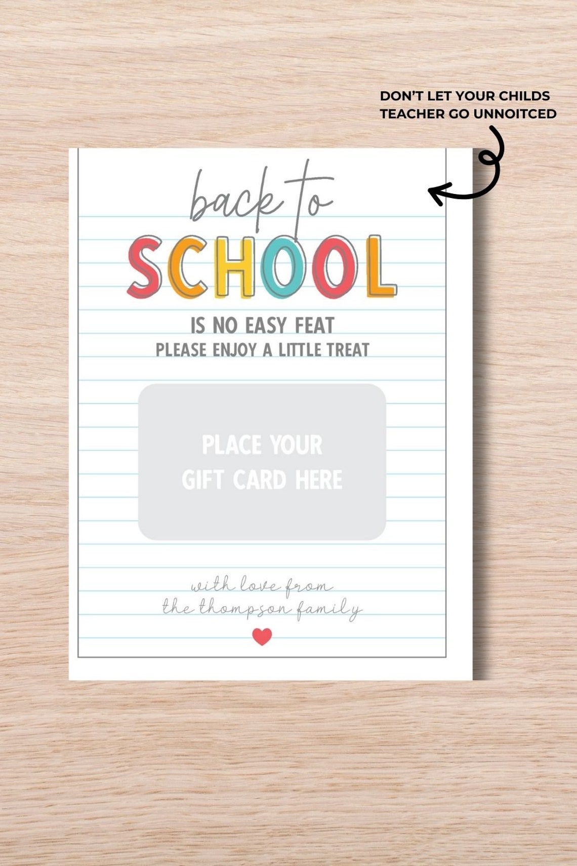 Teacher Gift Card Holder Printable Back to School Gift First Day of ...