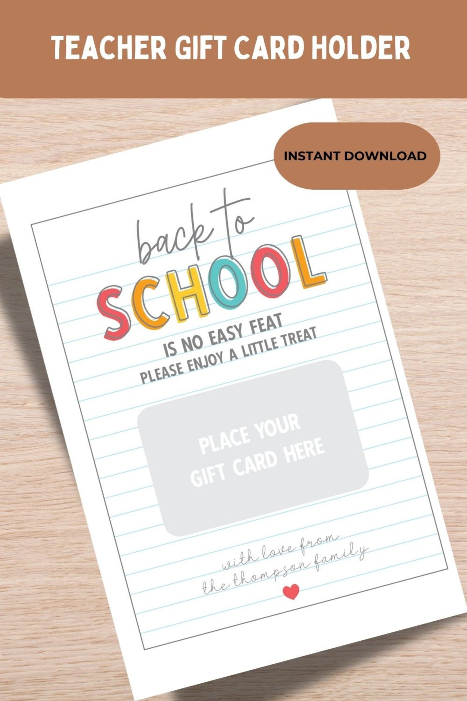 Teacher Gift Card Holder Printable Back to School Gift First Day of ...