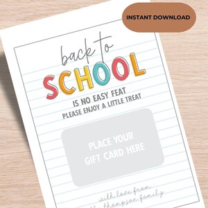 Back to School Teacher Gift Card Holder Printable First Day of School ...