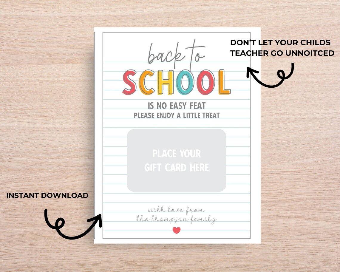 Teacher Gift Card Holder Printable Back to School Gift First Day of ...