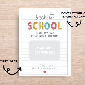 Back to School Teacher Gift Card Holder Printable First Day of School ...