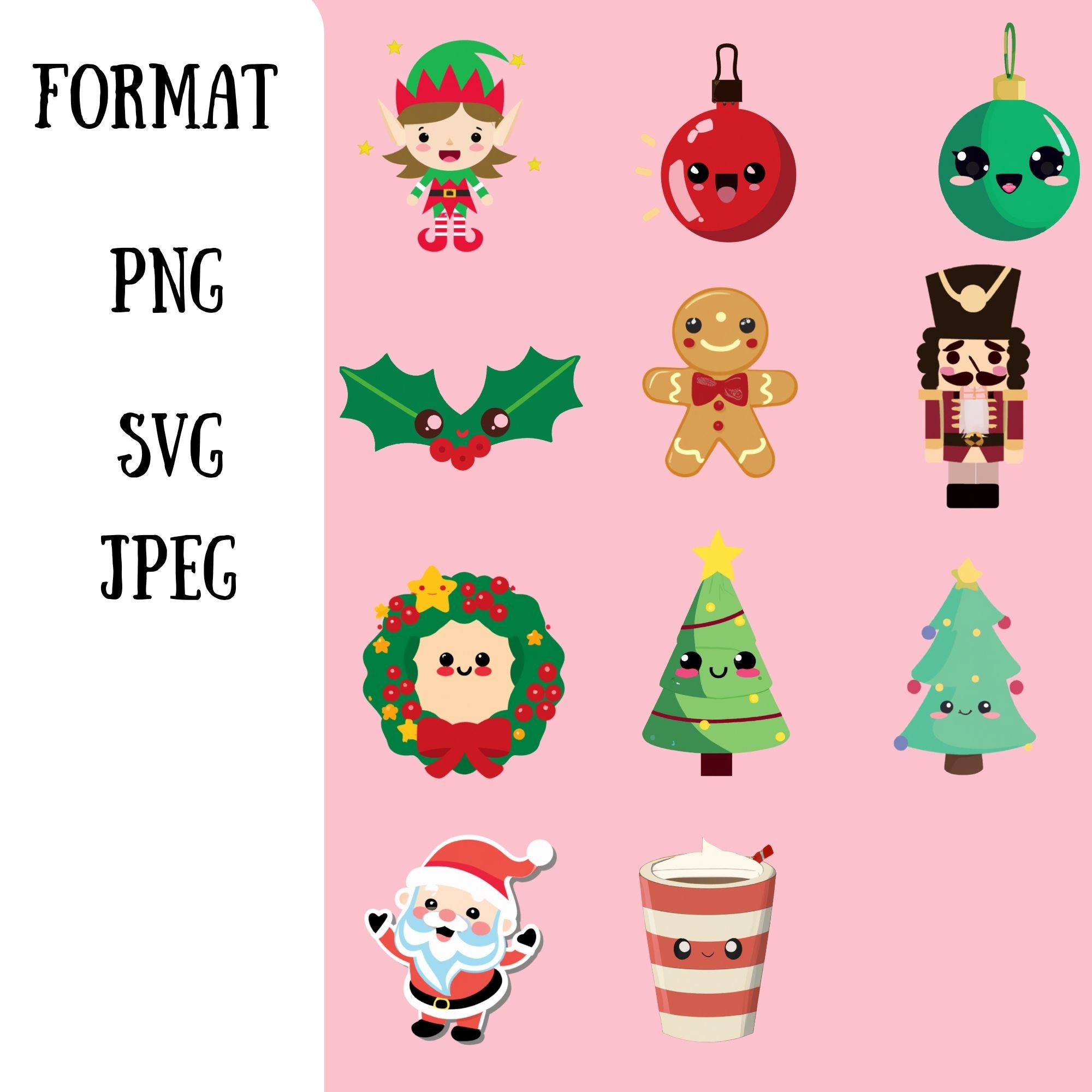 Cute Kawaii Christmas Clip Art Kawaii Christmas Svg Cute - Etsy