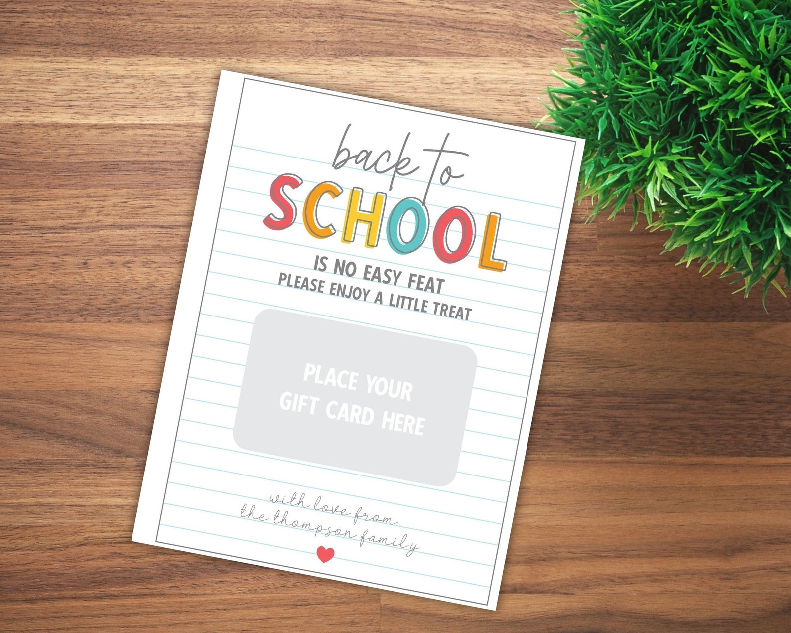 Back to School Teacher Gift Card Holder Printable First Day of School ...