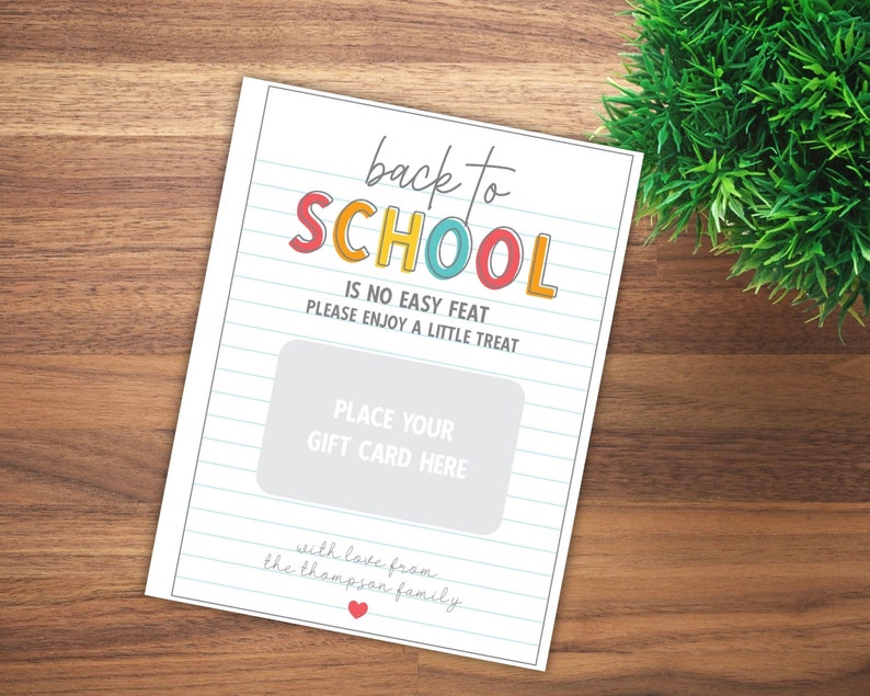 Back to School Teacher Gift Card Holder Printable First Day of School ...