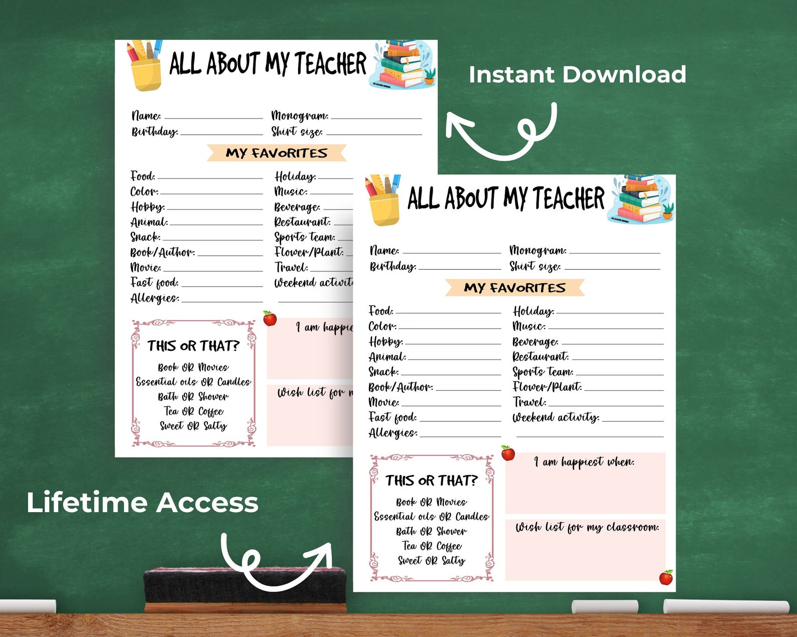 About the Teacher First Day of School Printable Meet the Teacher ...
