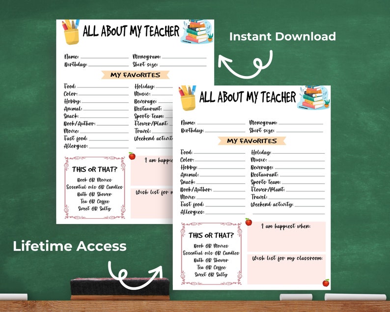 About the Teacher First Day of School Printable Meet the Teacher ...