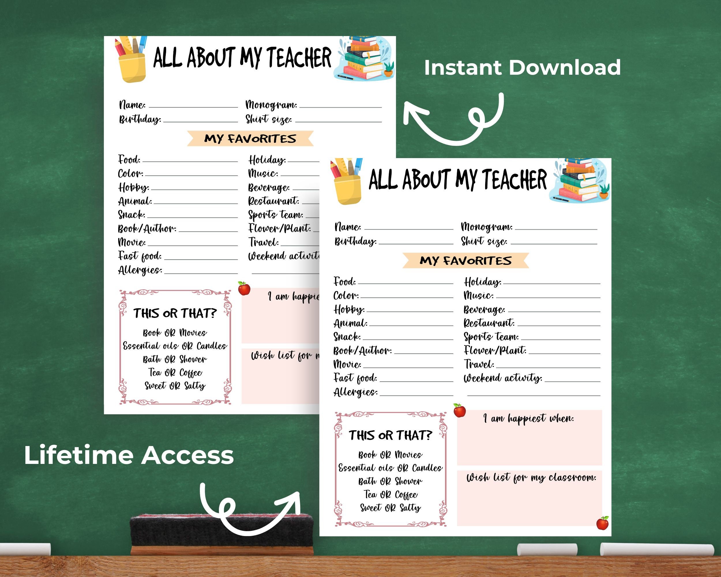 About the Teacher First Day of School Printable Meet the Teacher ...