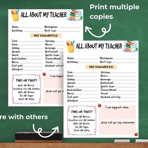 About the Teacher First Day of School Printable Meet the Teacher ...