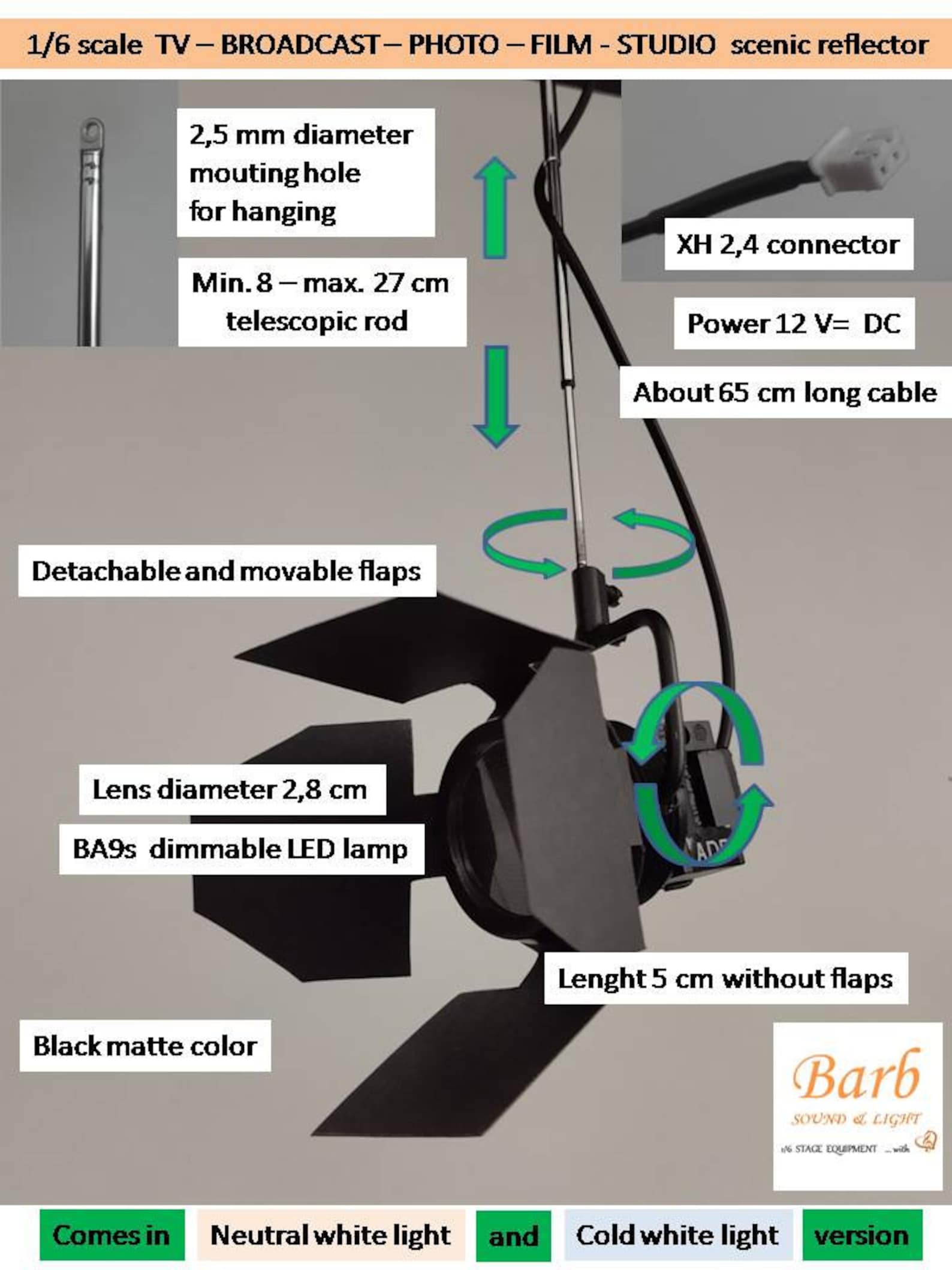 1/6 Scale Fresnel Movie Spotlight, Scenic Reflector. for Barbies ...