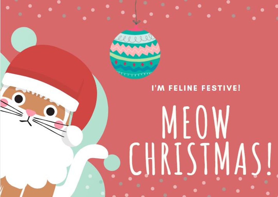 Meow Christmas Card Digital Download Printable - Etsy