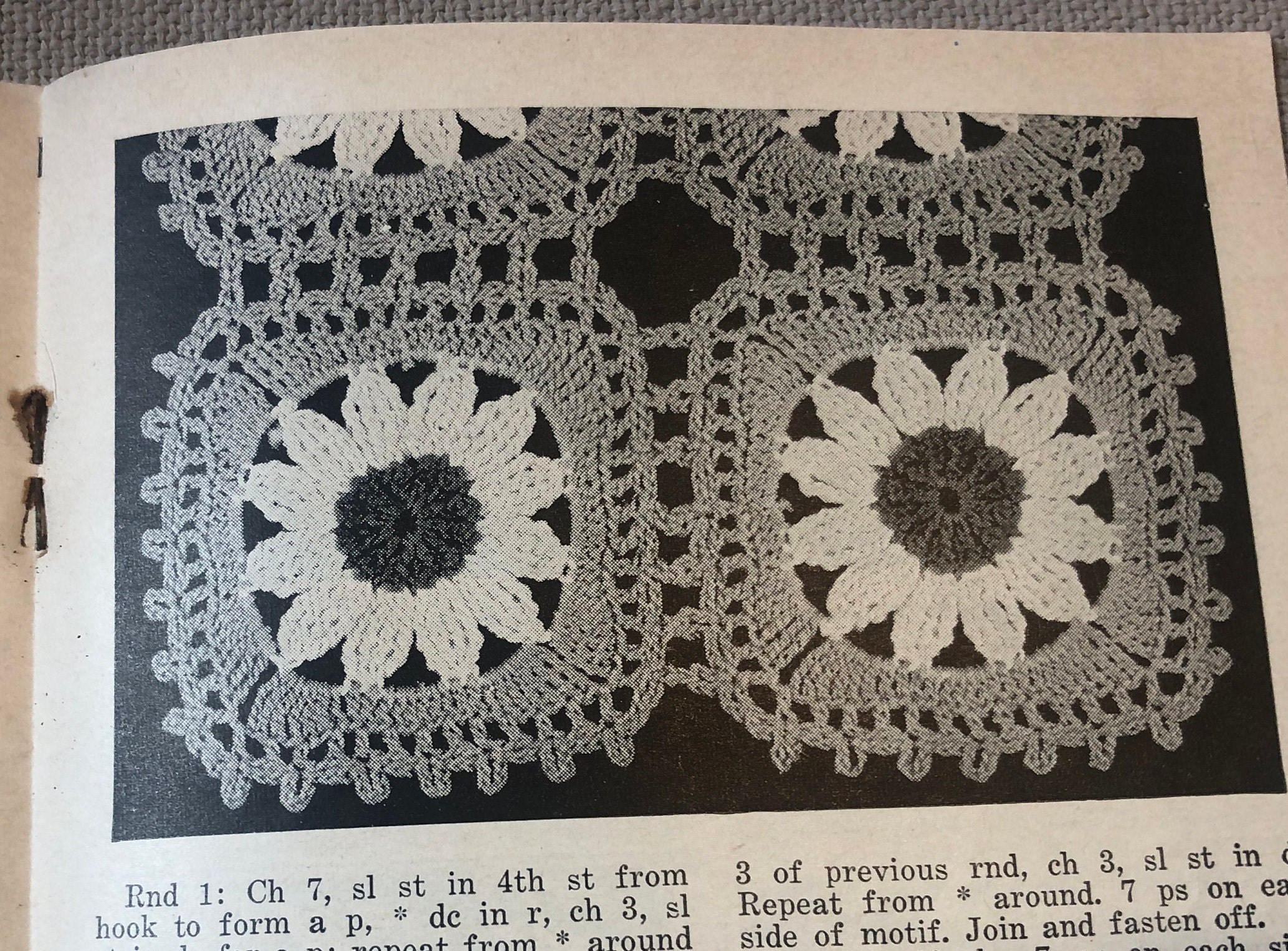 1940s Vintage Sunflower Granny Square Vanity Dressing Table Set Crochet ...