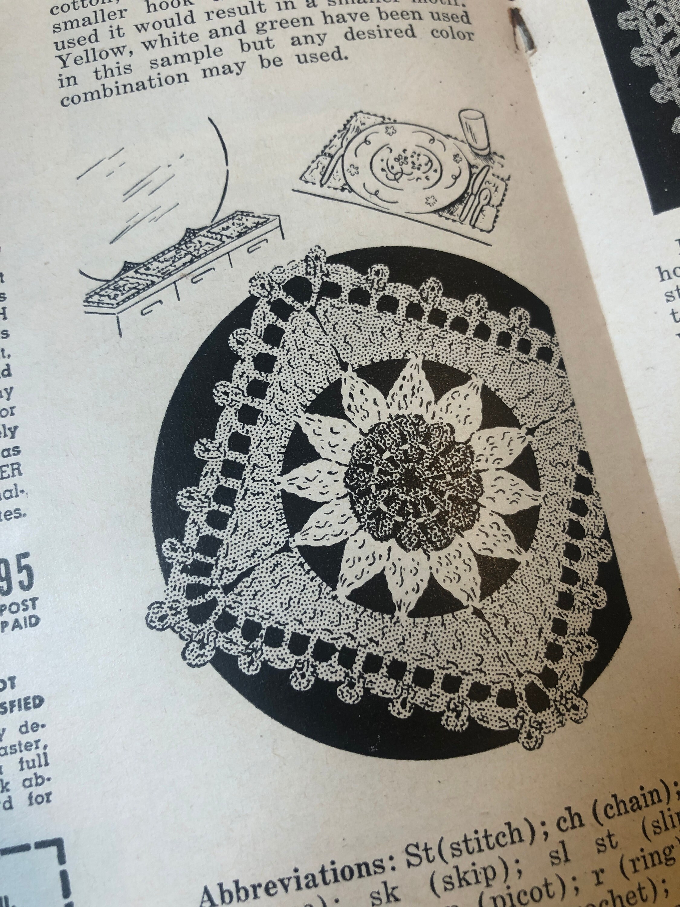 1940s Vintage Sunflower Granny Square Vanity Dressing Table Set Crochet ...
