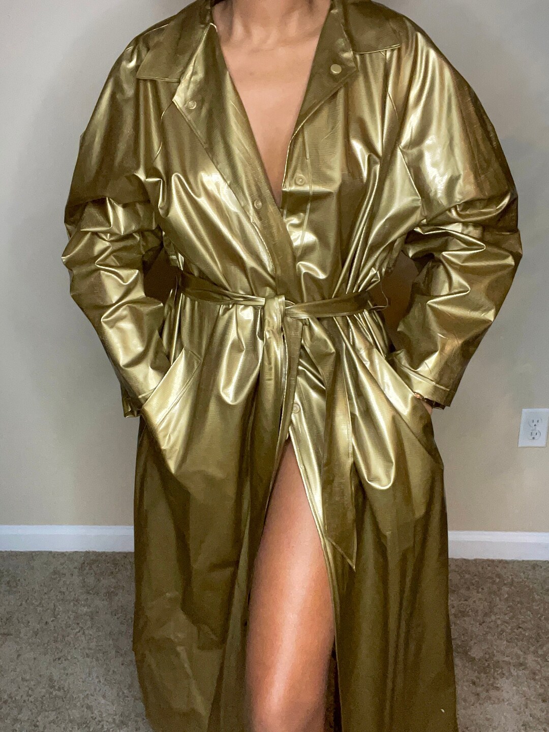 Kenna Sporn for Wippette Gold Metallic Vinyl Trench Coat - Etsy