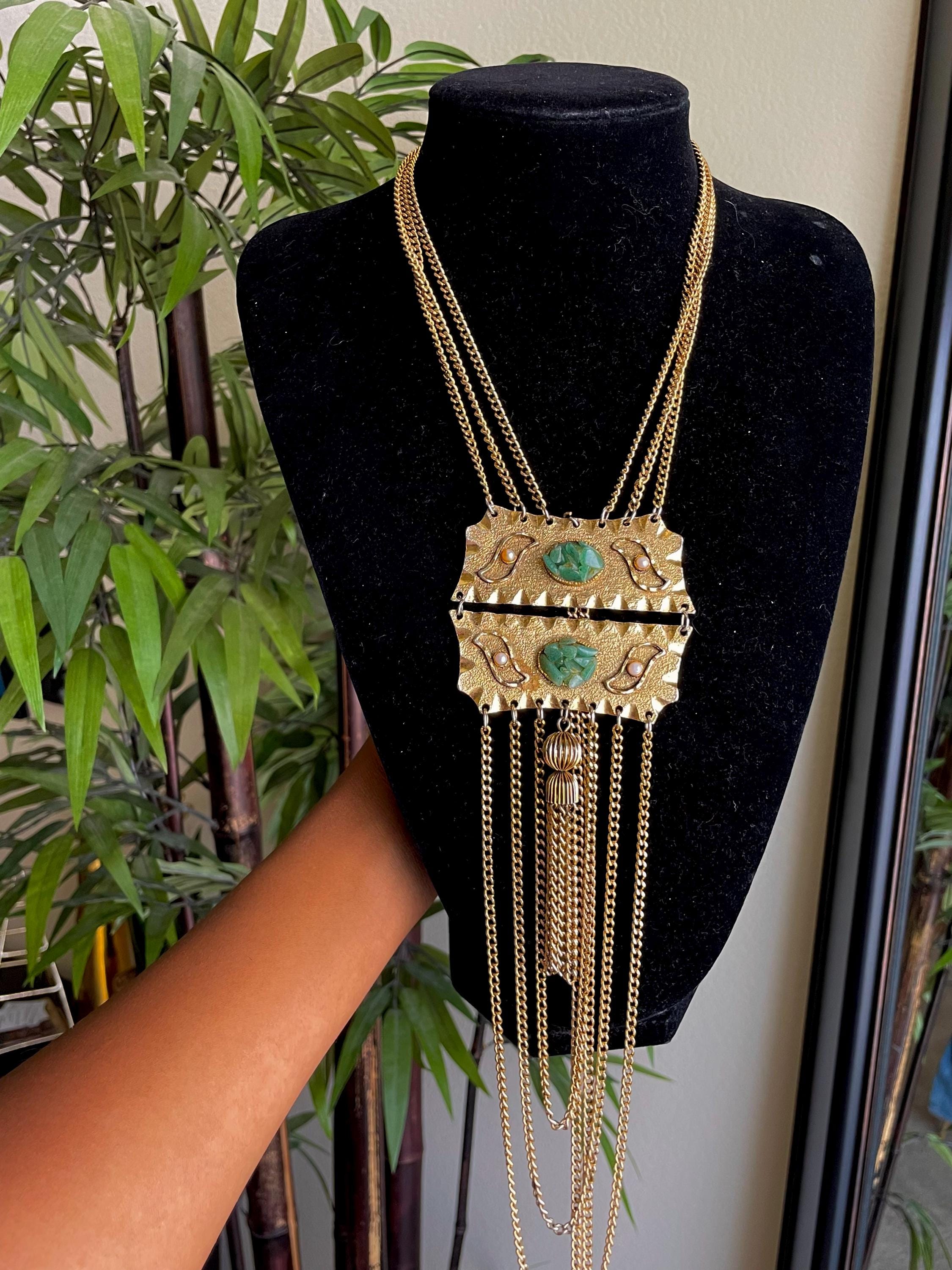 Vintage Gold Tone Multi Chain Fringe Necklace - Etsy