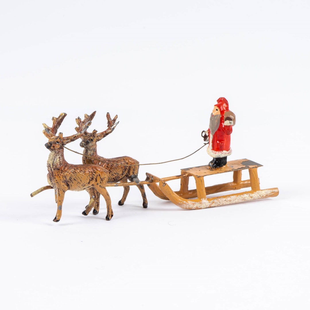 Pre-war Heyde Dresden Santa & Sleigh W/reindeer Tin Christmas Toy ...
