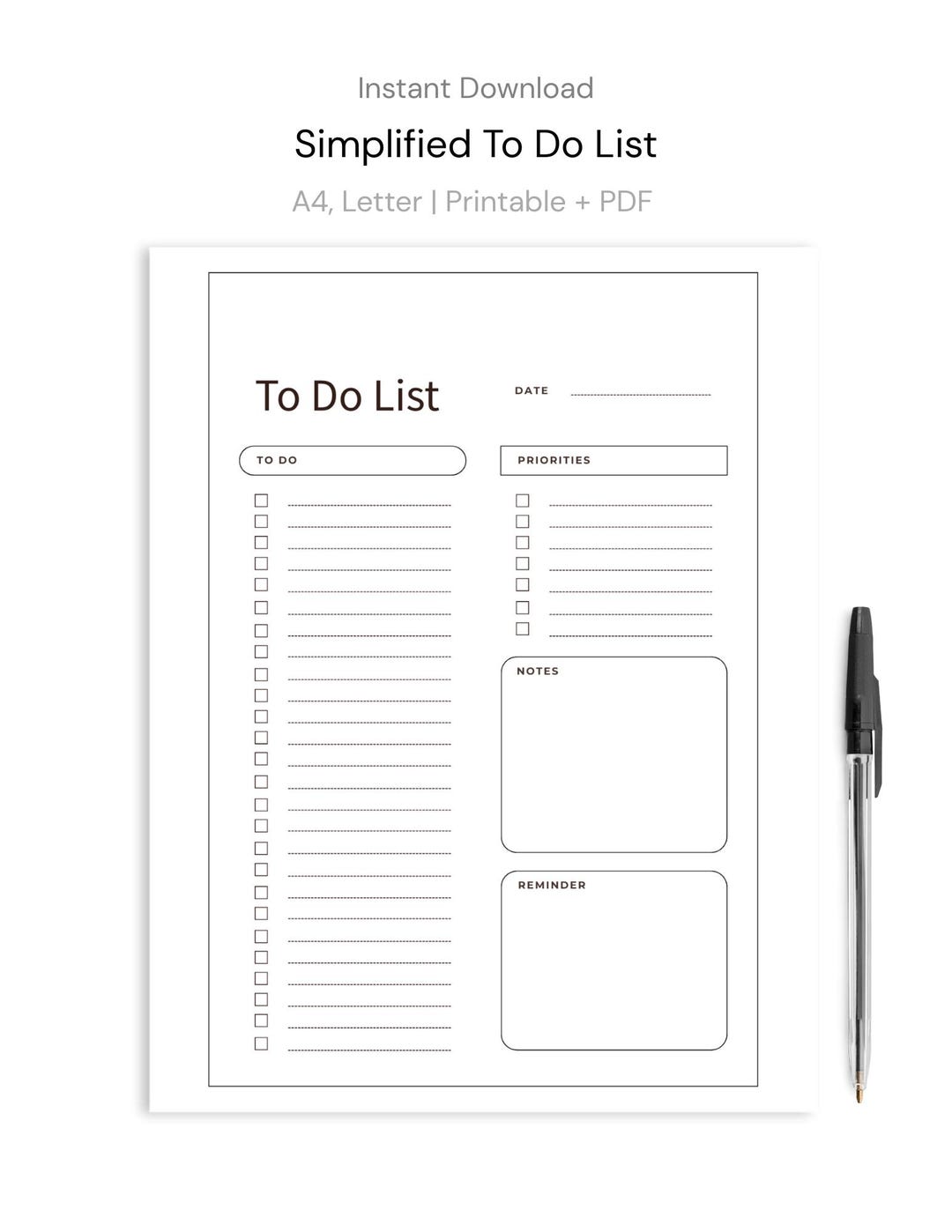 Simplified to Do List A4, Letter | Printable + PDF | Instant Download ...