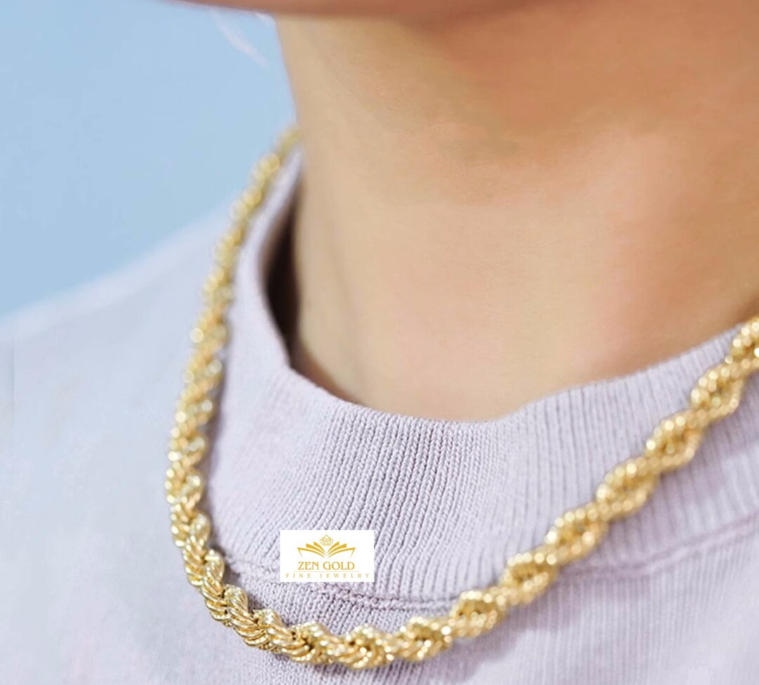 18K Gold Braided Necklace, Gold Twisted Chain, Real Gold Twisted ...