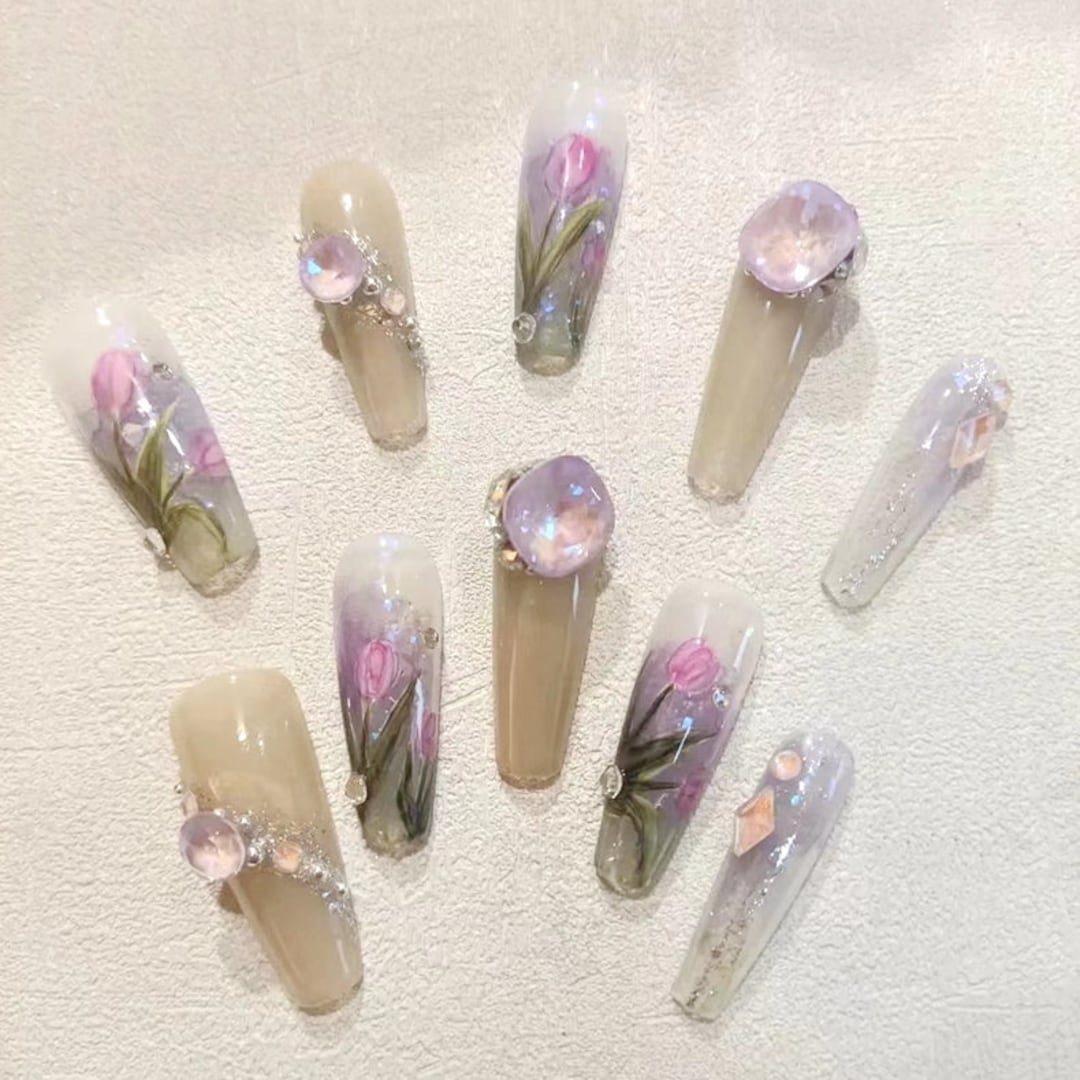 Hand Painted Nails Handmade Nails Designer Nails Art Press - Etsy