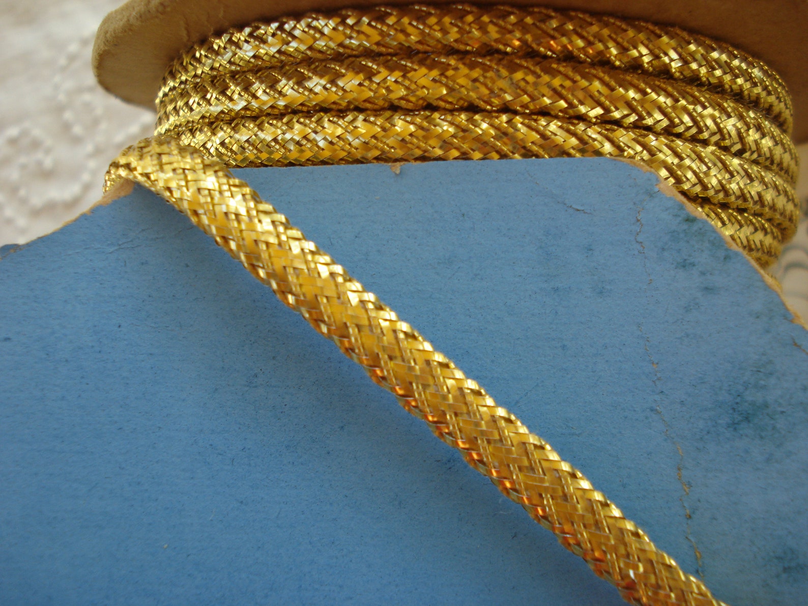 1y Vintage French 1/4" Gold Metallic Shiny Oval Gimp Passementerie Cord ...