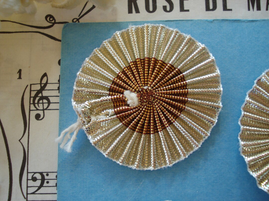 Vintage India HM Silver Copper Lurex Metallic Ribbon Pleated Cocarde ...