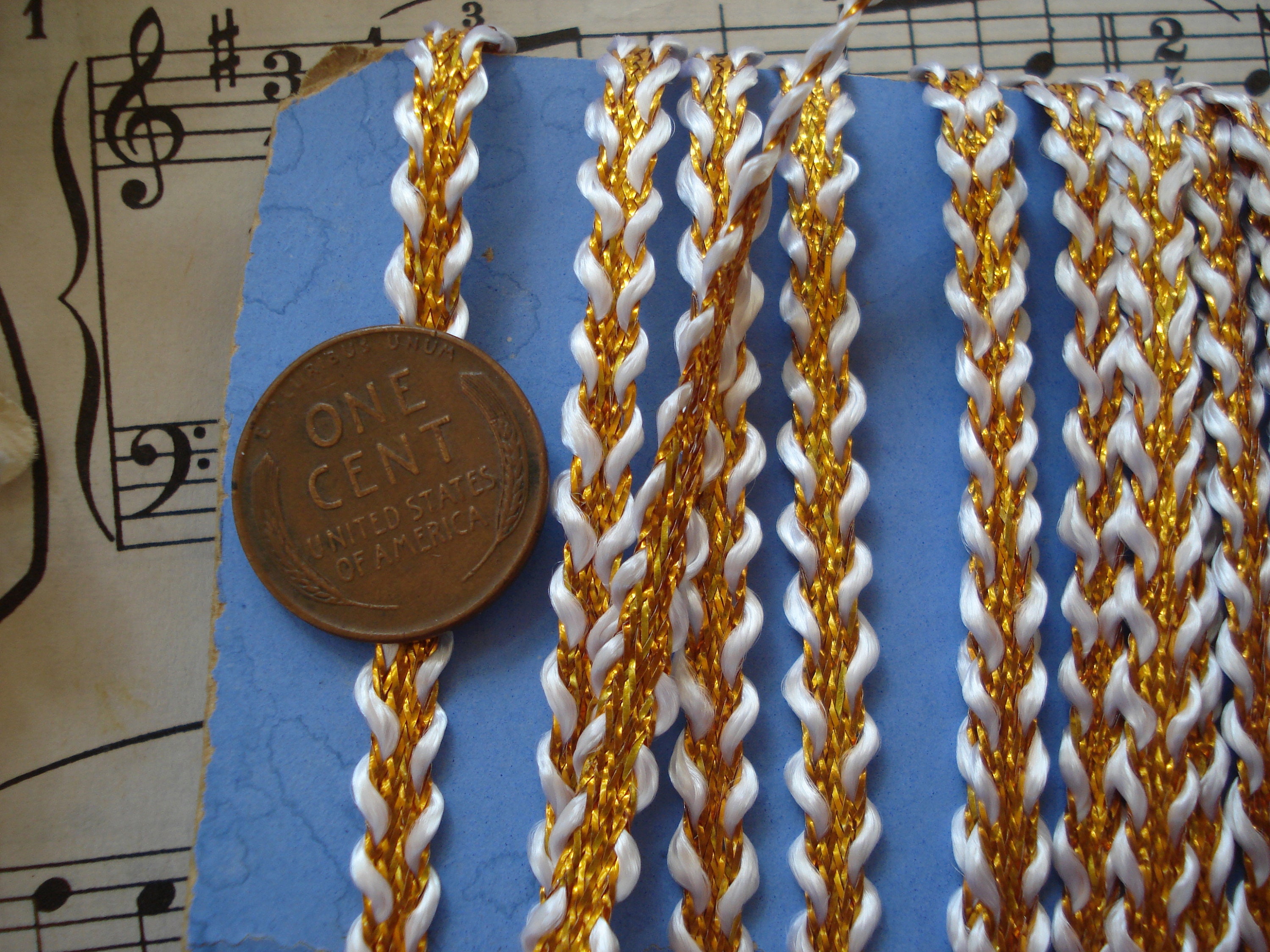 2y Vintage 1/4" White Gold Metallic Gimp Braid Passementerie Soutache ...