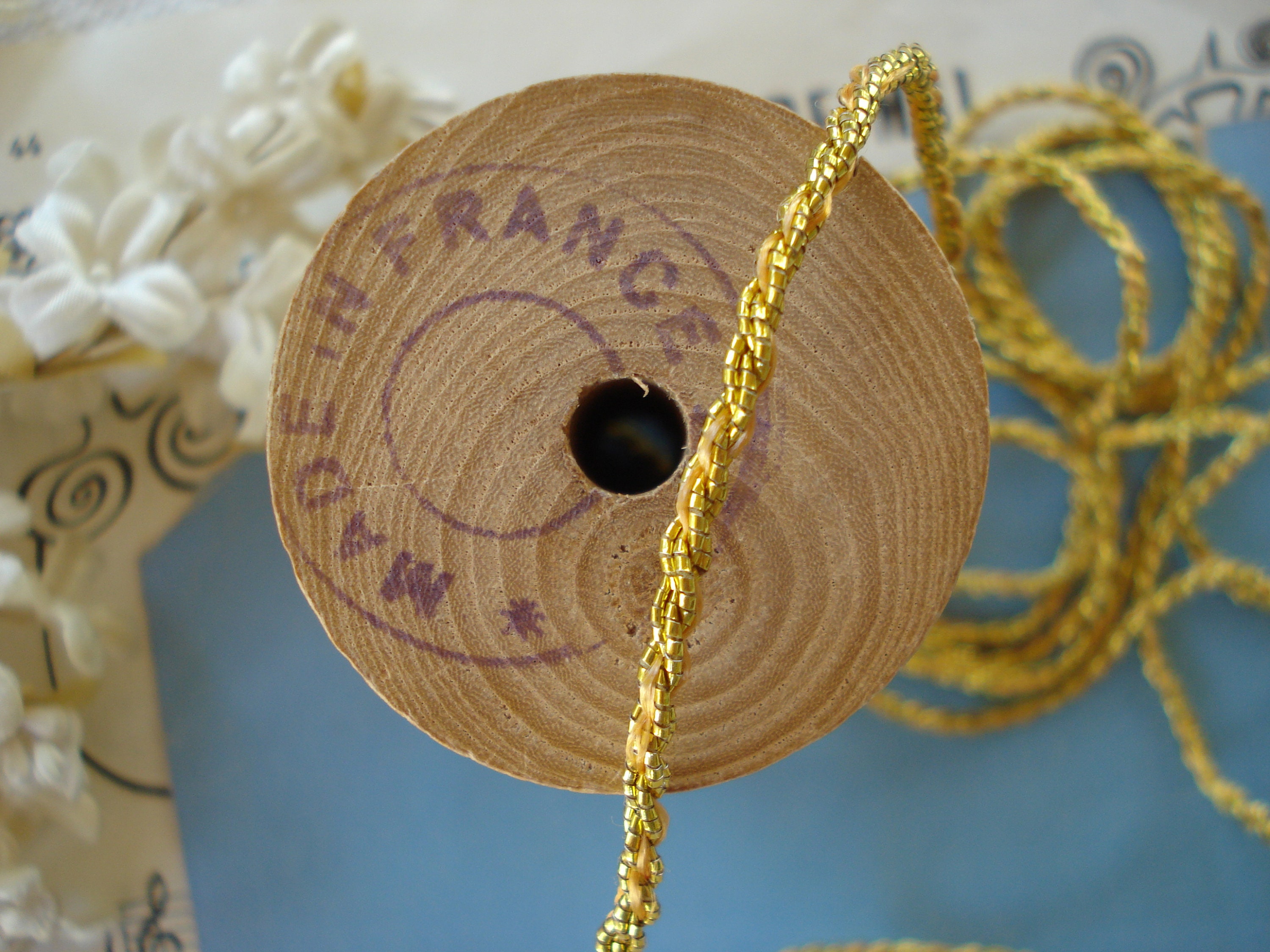 1y Vintage French 1/8" Gold Rope Twist Metallic Round Cord Thread Twine ...